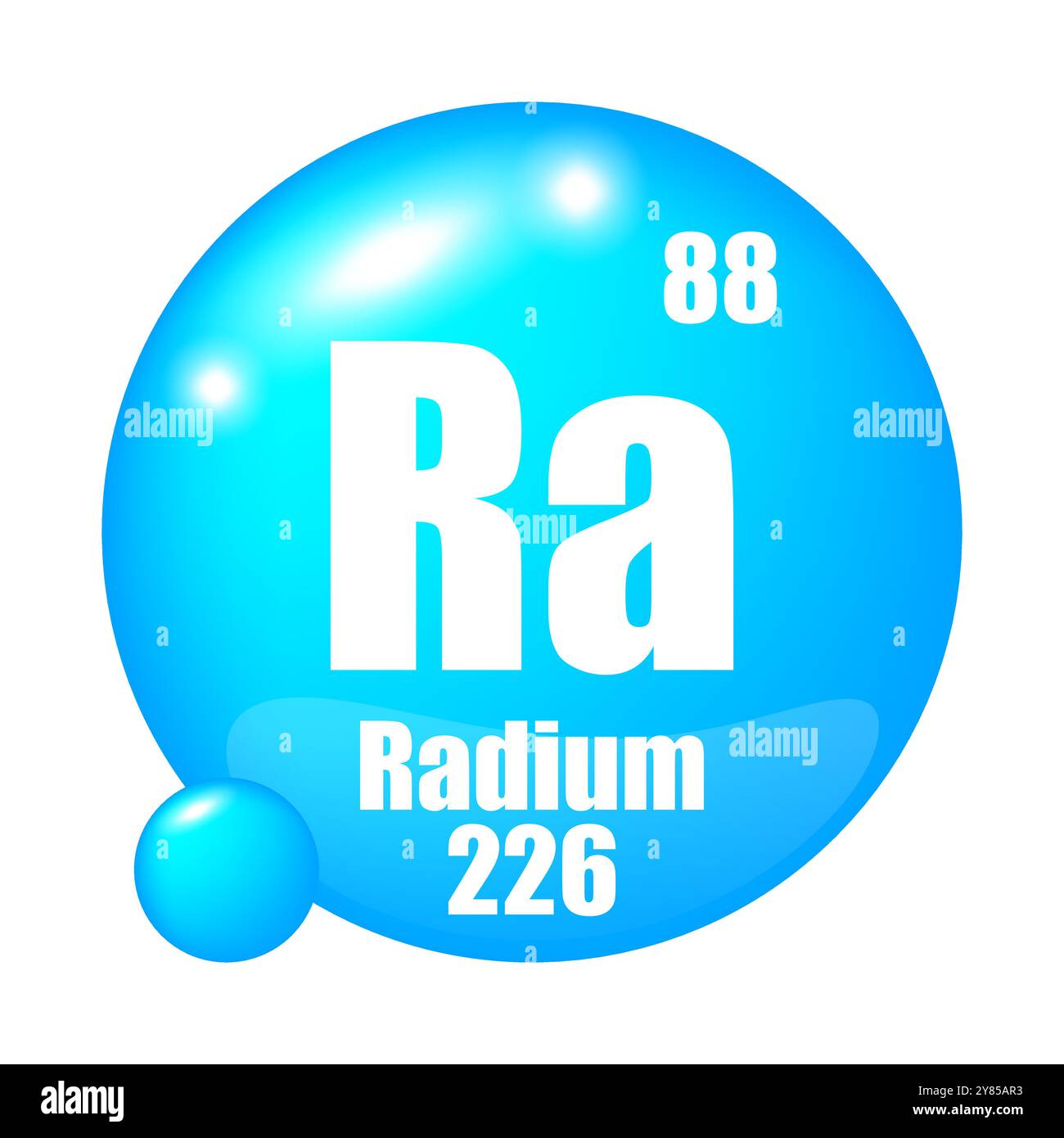 Radium icon. Ra chemical element. Atomic number 88. Mass 226. Blue ...