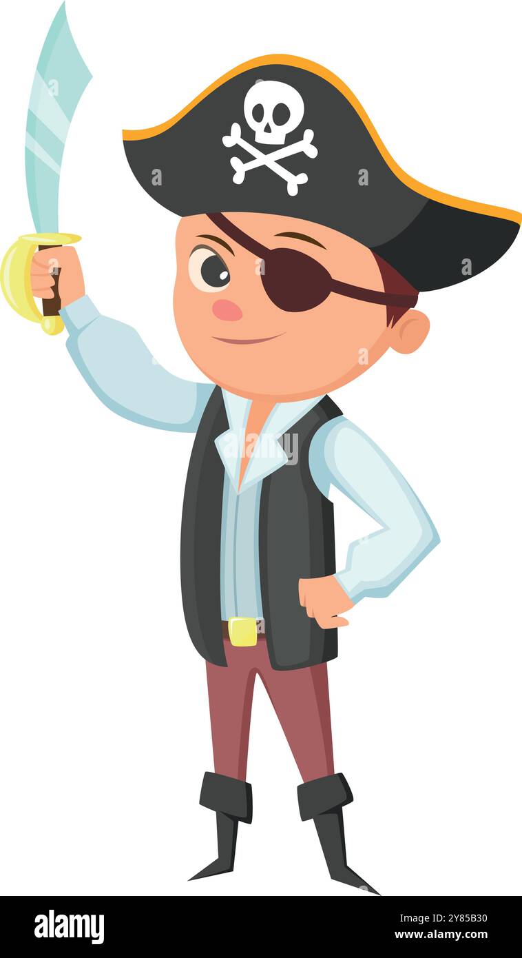 Boy in pirate costume. Kid holiday cartoon character Stock Vector Image ...