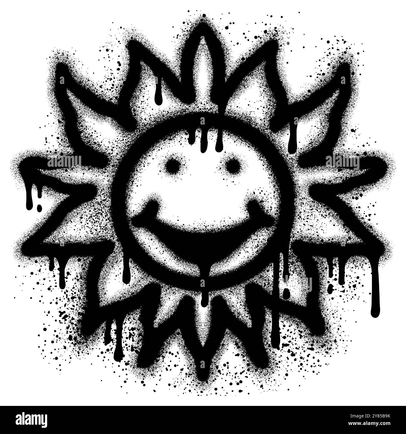 cute sun graffiti with black spray paint. vector illustration Stock ...