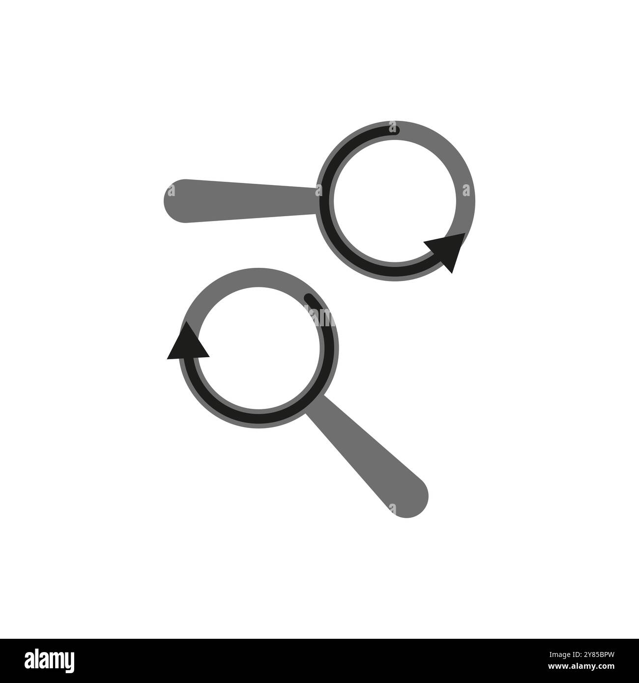 Magnifying glass icons. Rotating arrow elements. Vector search symbols ...