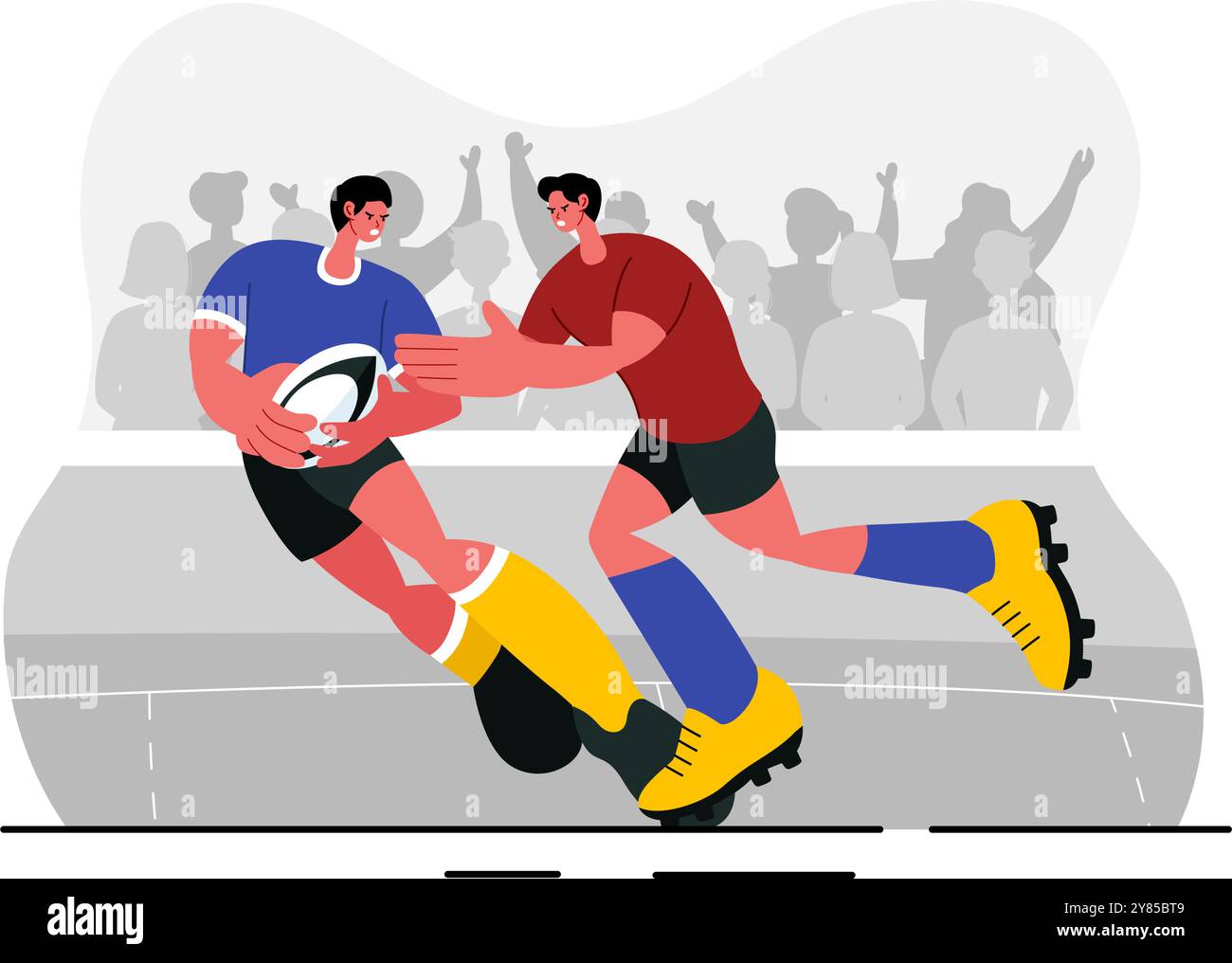 Rugby Player Running and Catching the Ball Vector Illustration in a ...
