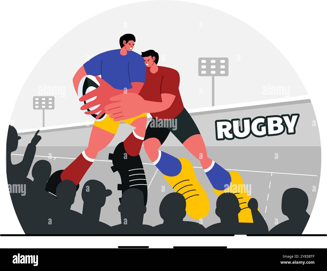 Rugby Player Running and Catching the Ball Vector Illustration in a ...