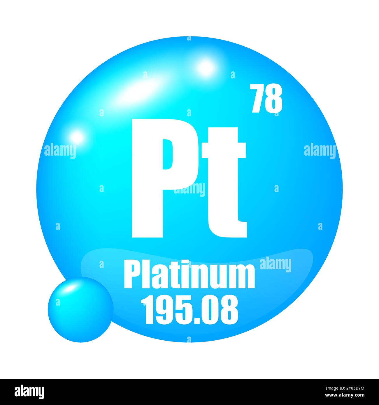 Platinum icon. Pt chemical element. Atomic number 78. Mass 195.08. Blue ...