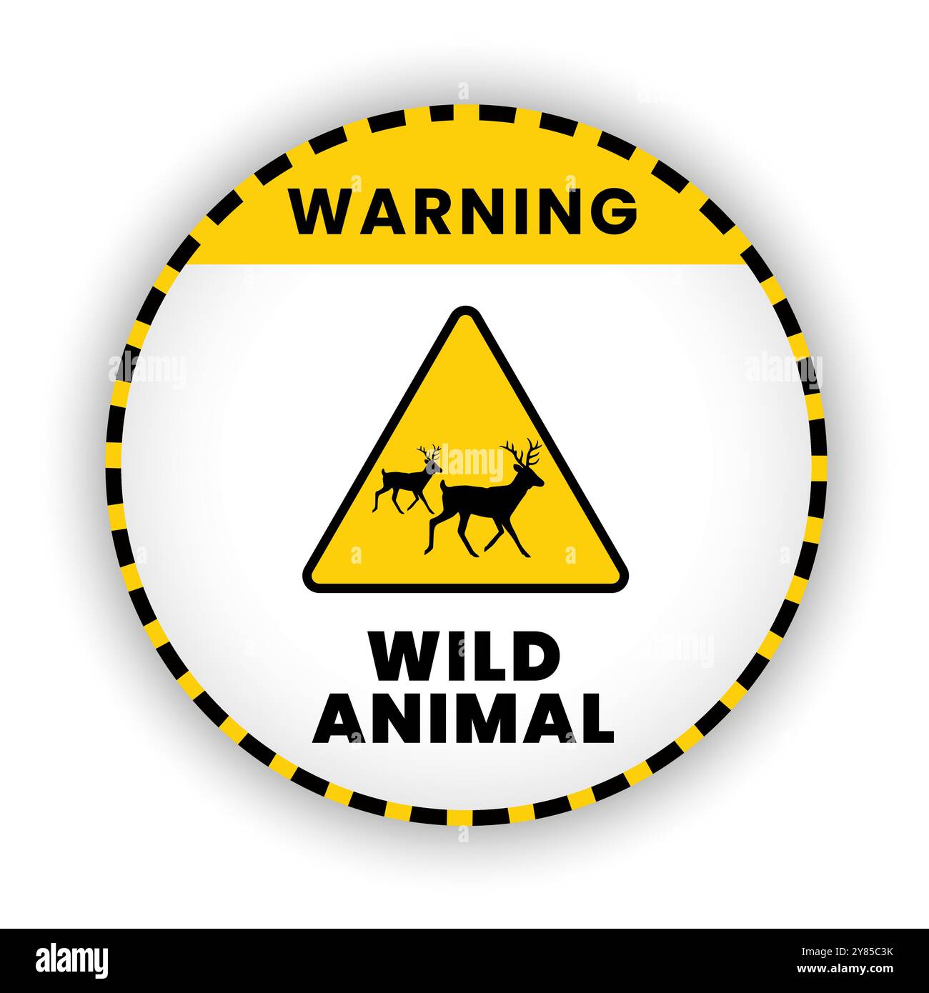 Warning of dear wild animals of road sign crossing on yellow background ...