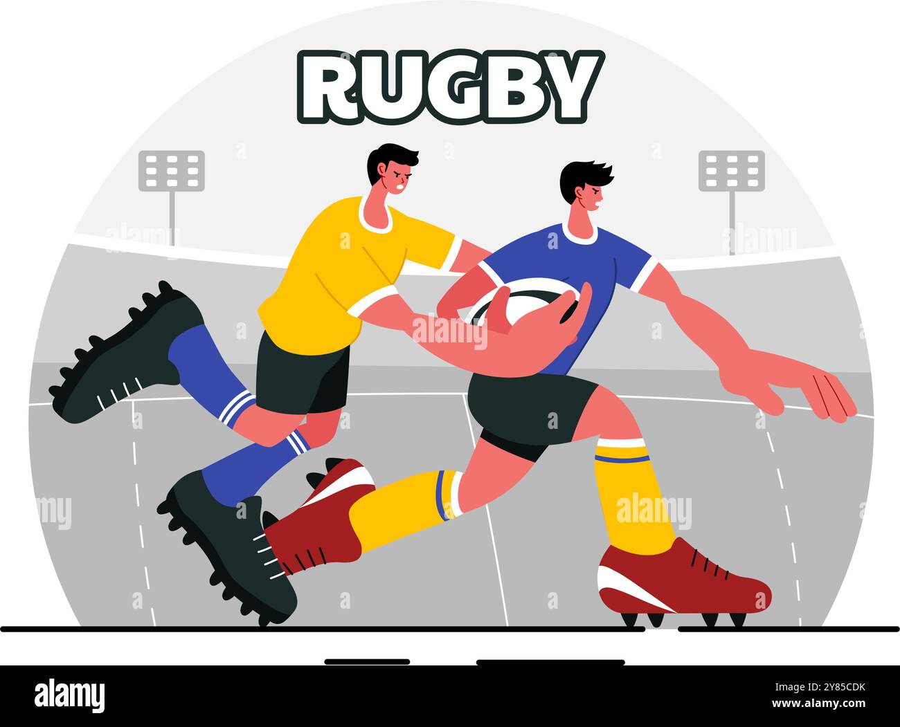 Rugby Player Running and Catching the Ball Vector Illustration in a ...