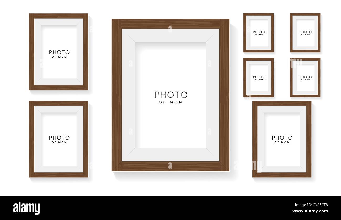 Set of Wooden rectangles light picture frame on a glossy white surface ...