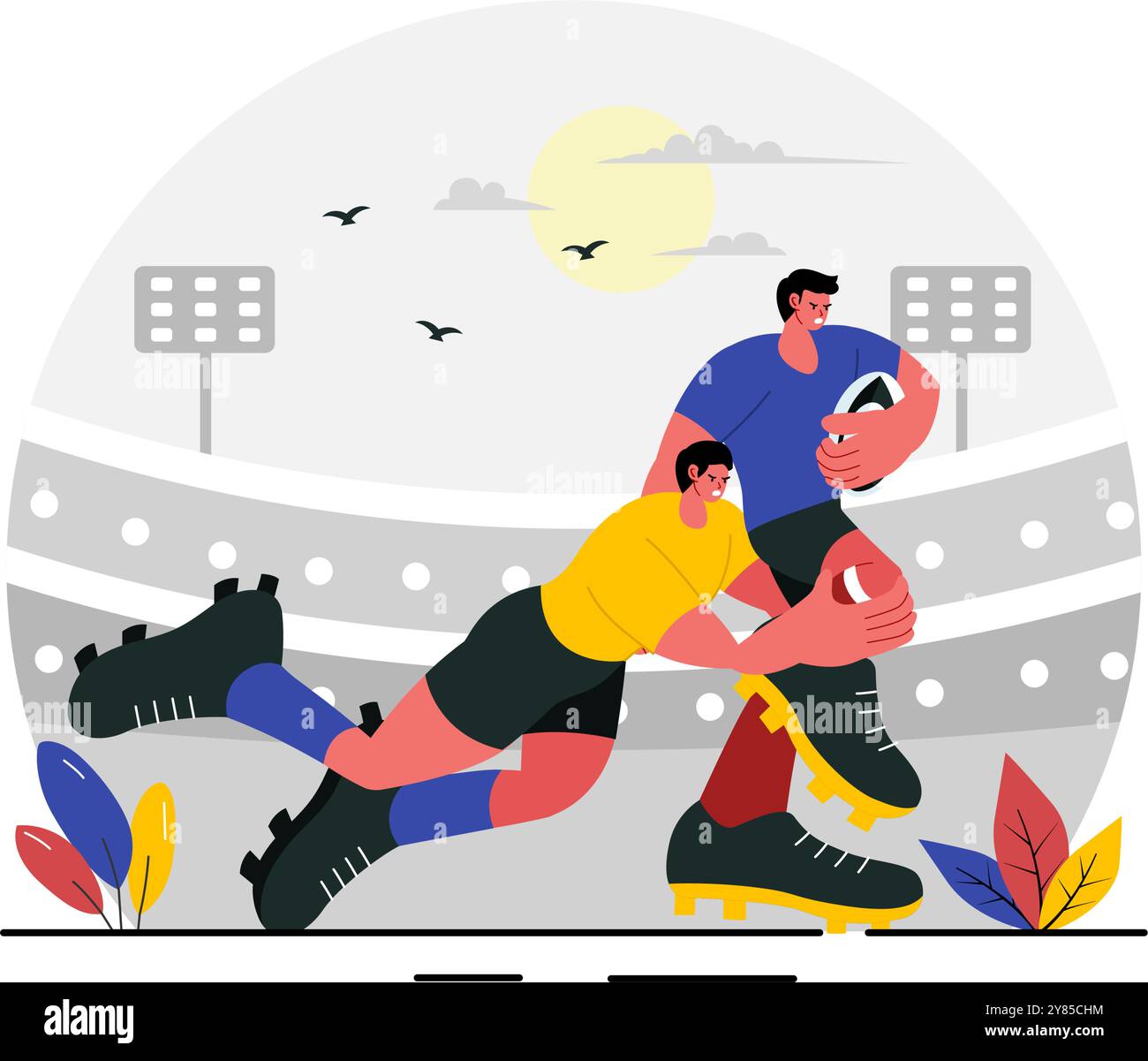 Rugby Player Running and Catching the Ball Vector Illustration in a ...