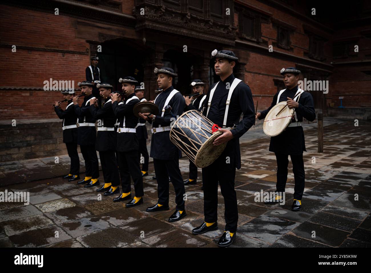 Nepalese Army soldiers play an instruments on Ghatasthapana, to ...