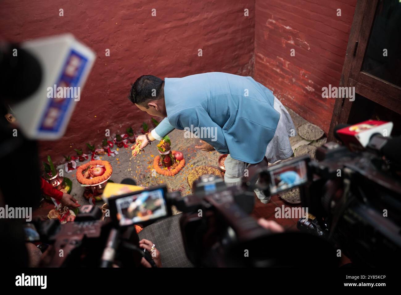 A Nepalese army sows Jamara seeds to mark Ghatasthapana, to commence ...