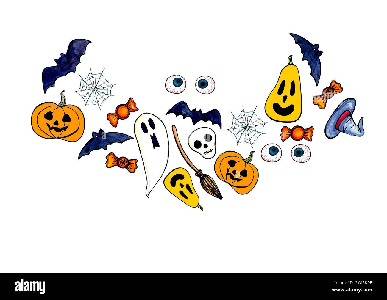 Doodle set of Halloween symbols inscribed in the silhouette of bat ...