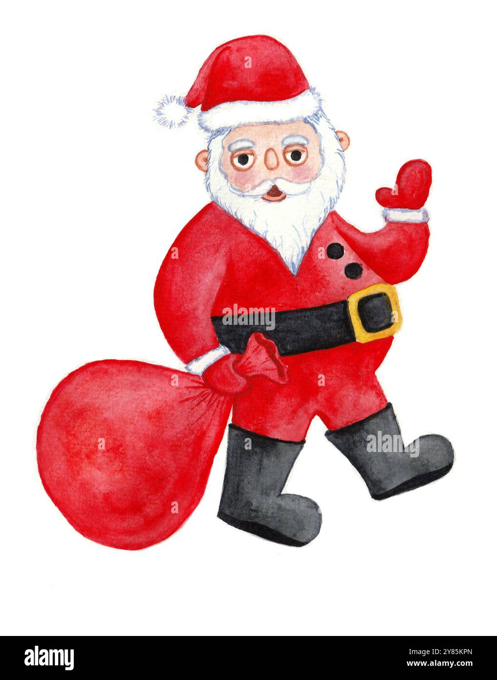 Illustration of Santa Claus. In profile. Walks and waves hand. The face ...