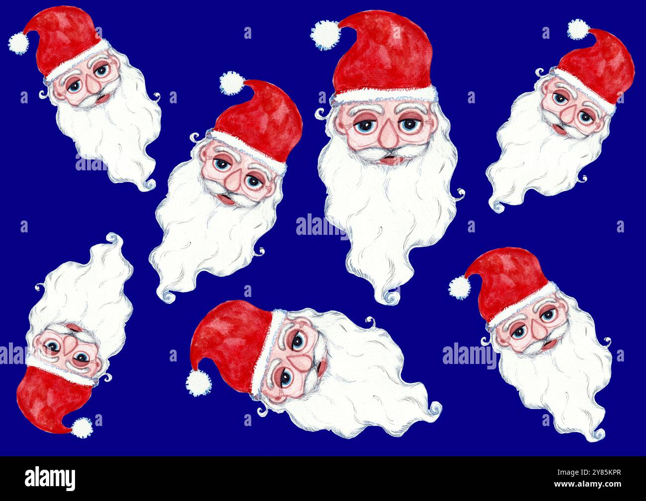 Set of portraits of Santa Claus of different sizes randomly arranged on ...