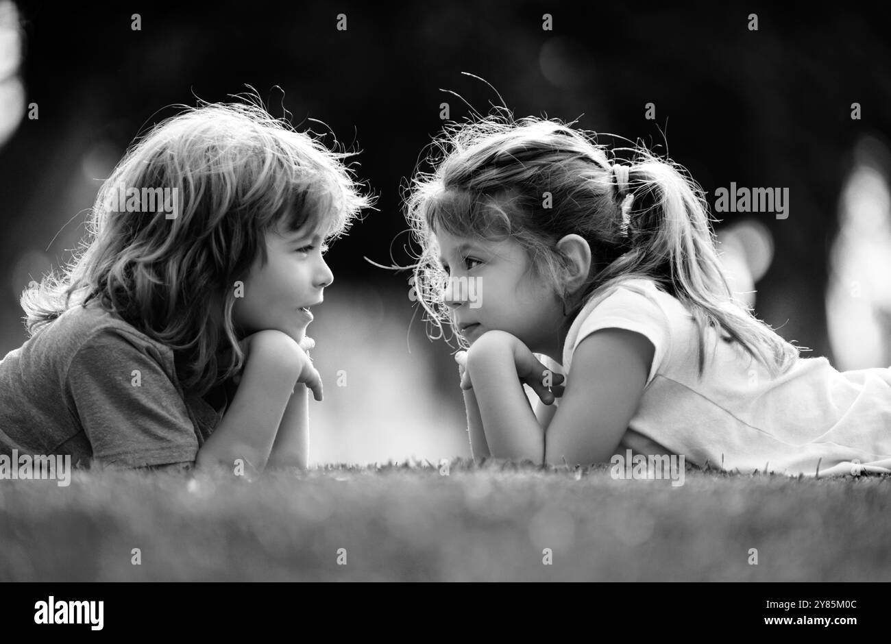 Happy kids in love. Child relationships. Couple of children outdoor ...
