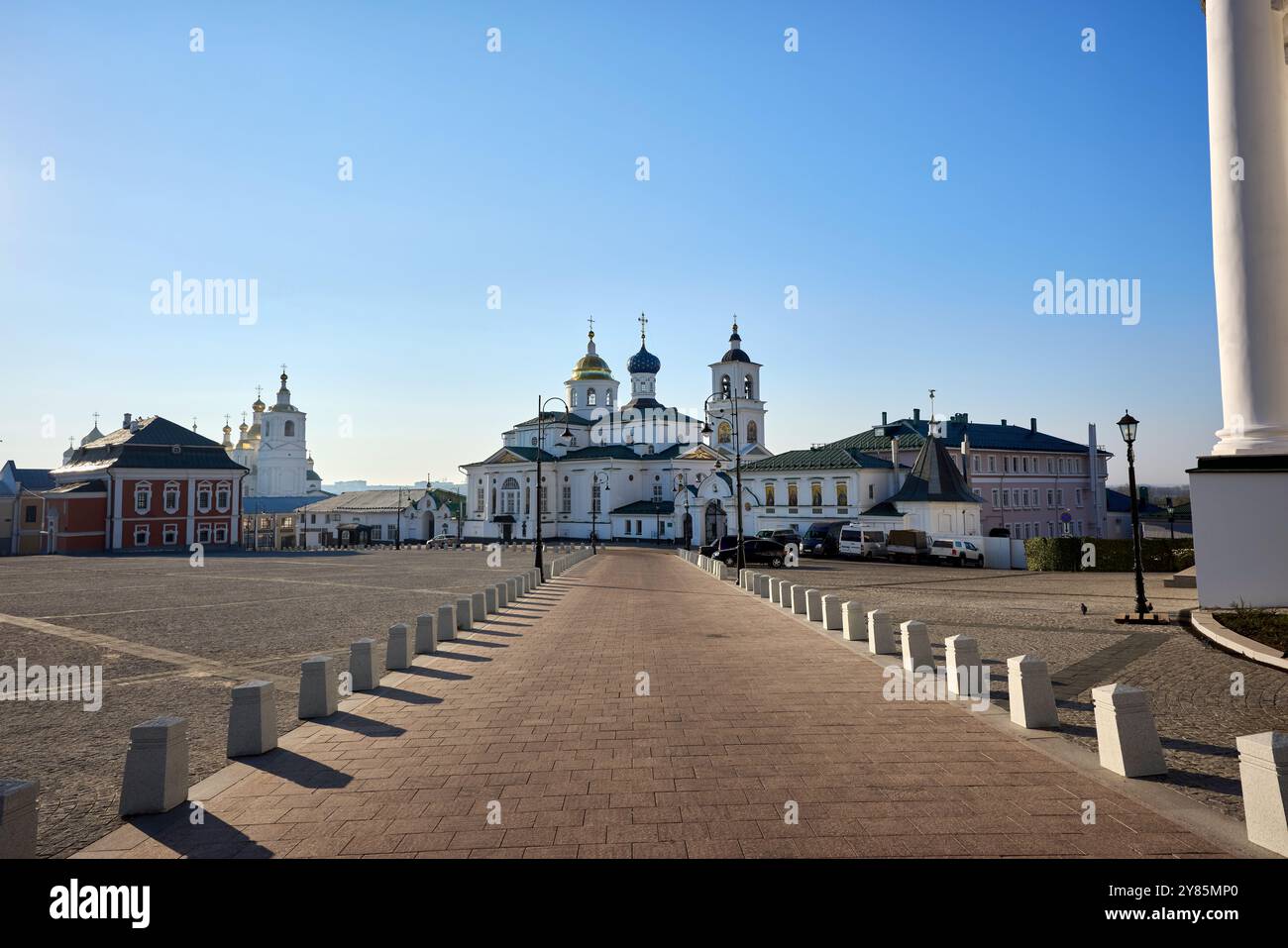 Historic Epiphany Church with green domes at Nikolaevsky Arzamas ...