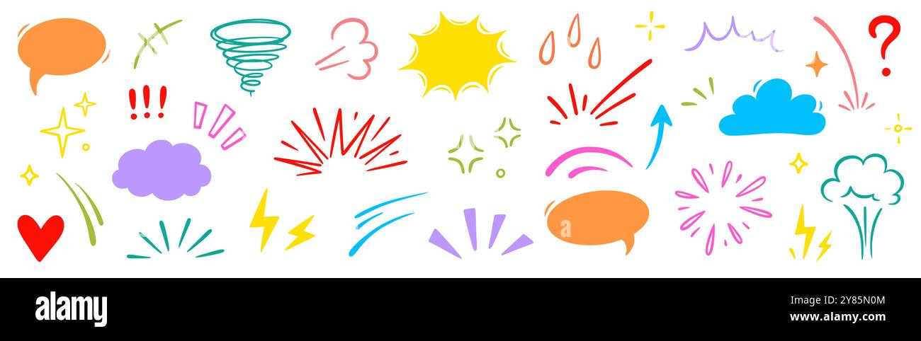 Comic cartoon effect cute element set. Comic speech bubble, emoji ...