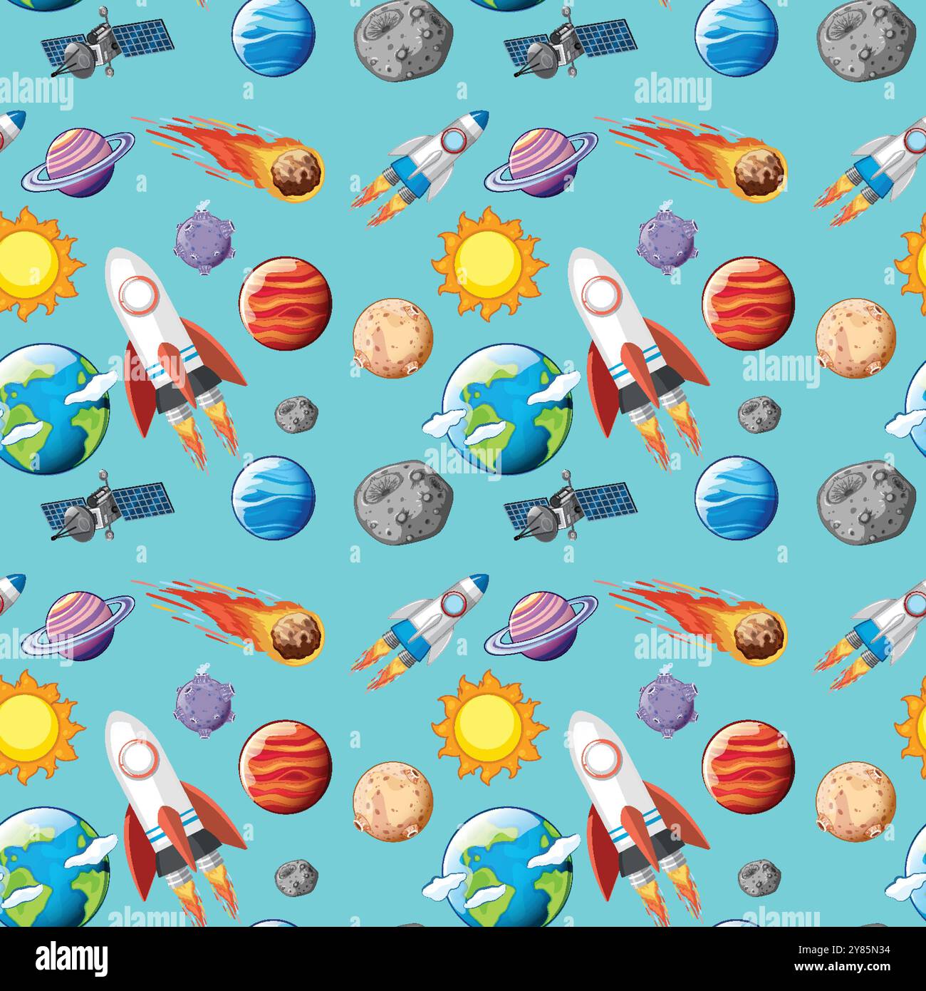 Colorful space-themed vector illustration pattern Stock Vector Image ...