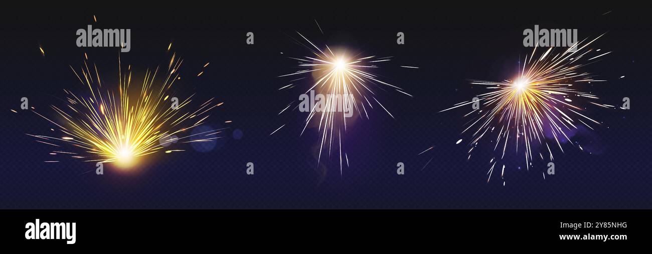 Metal weld spark light effect. Firework flare isolated on transparent ...