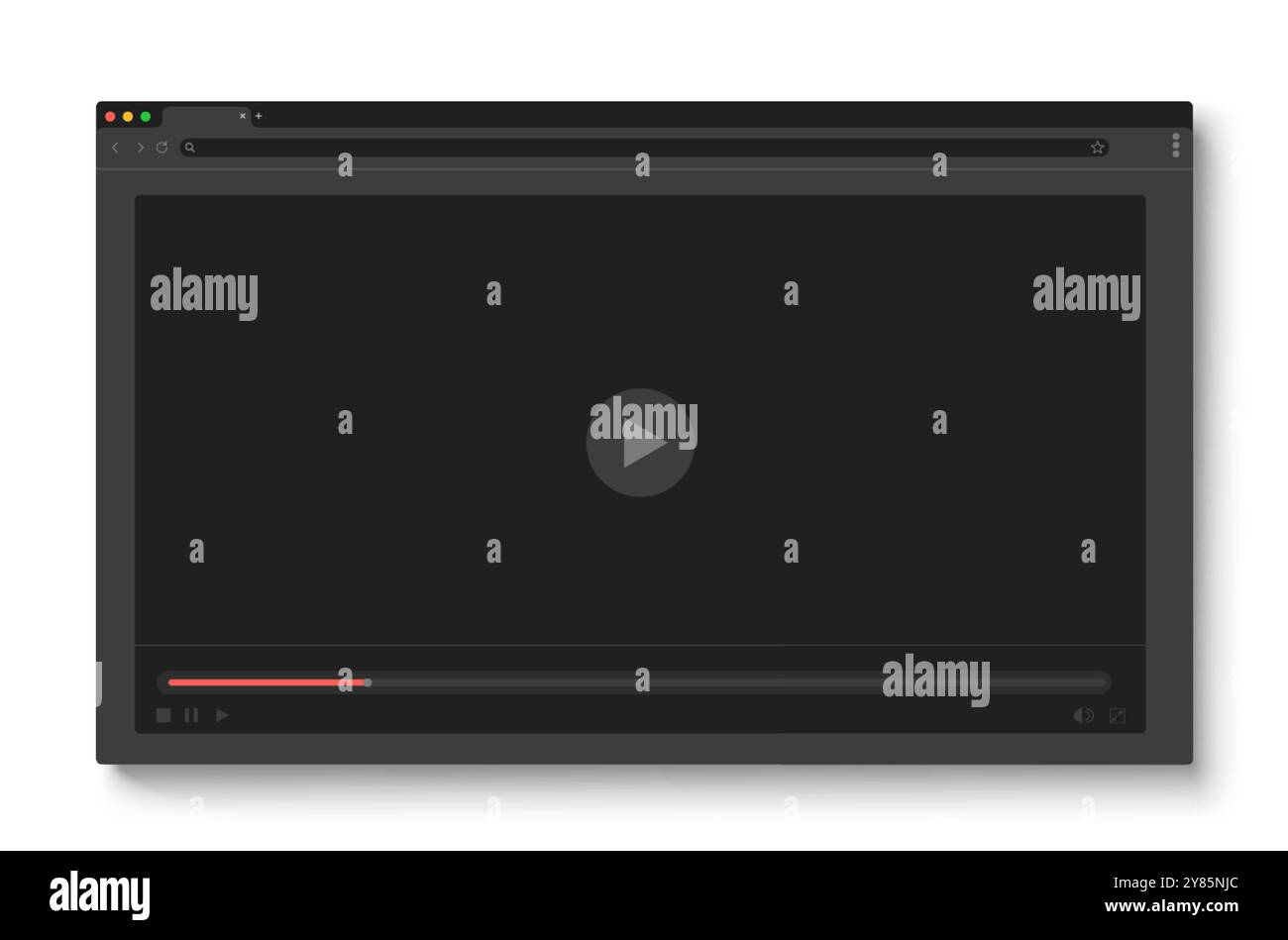 Browser with video player screen mockup template. Ui page frame for ...