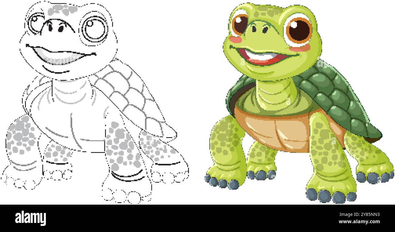 Smiling turtle in color and outline versions Stock Vector Image & Art ...