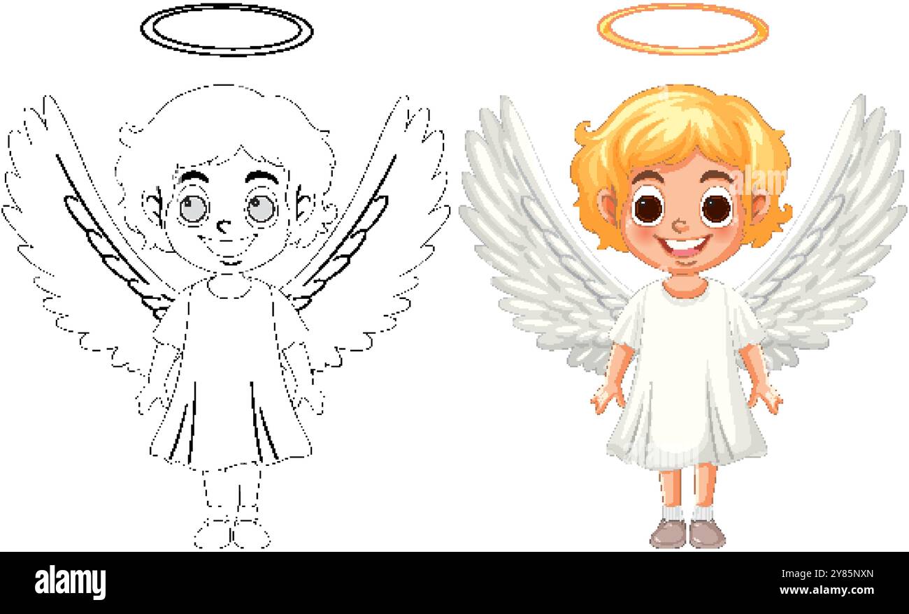 Two angel kids with halos and wings Stock Vector Image & Art - Alamy