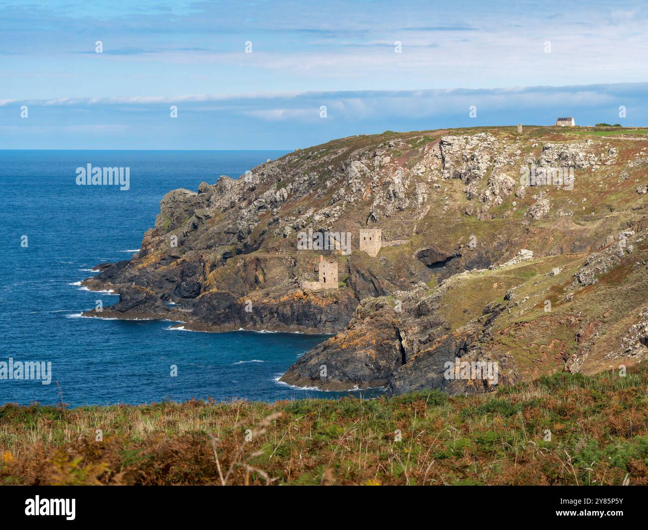 The North Cornish coast near Botallack with the remains of the old ...