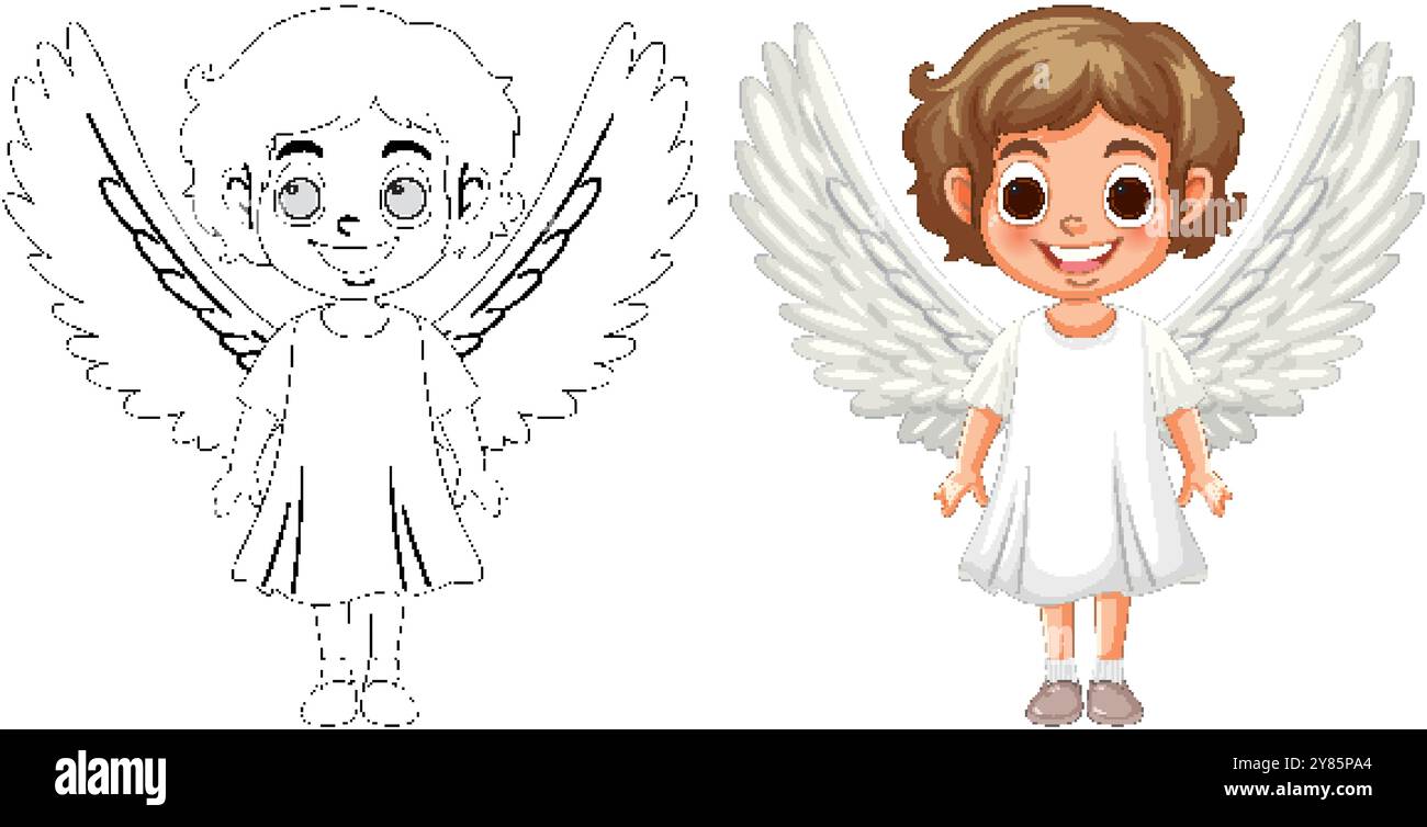 Adorable kids with angel wings illustration Stock Vector Image & Art ...