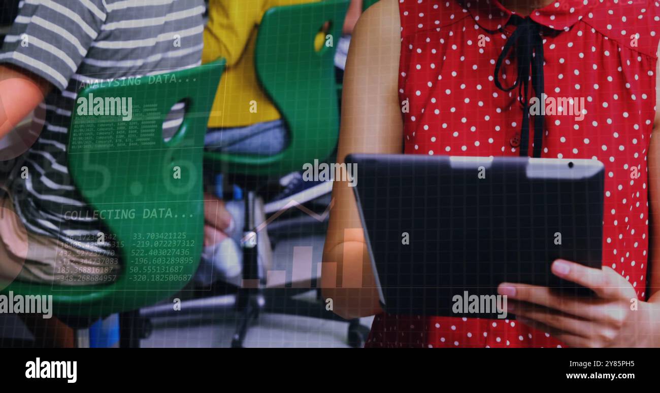 Binary code image over students studying in classroom Stock Photo - Alamy