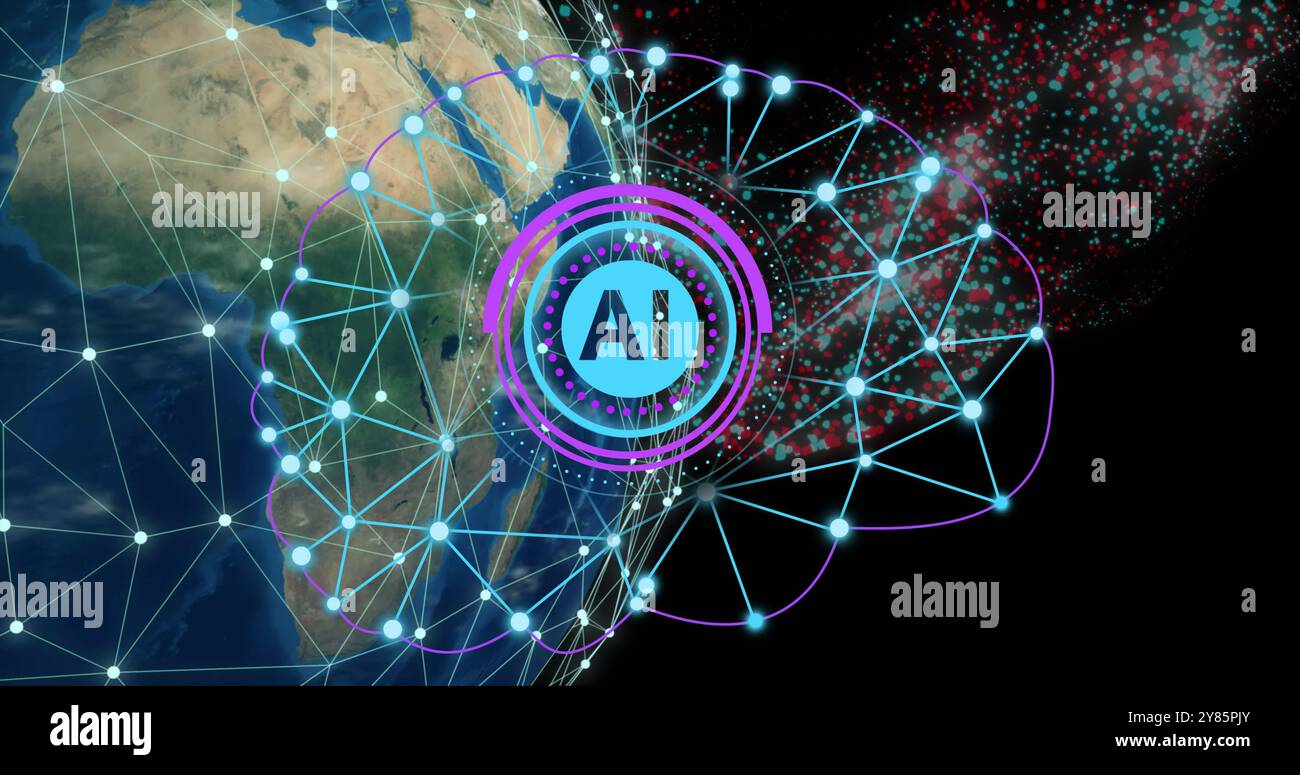 AI text and network connections image over Earth from space Stock Photo ...