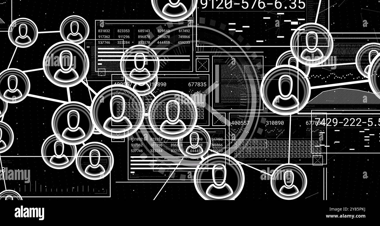 User Icons Connected By Lines Over Data Processing Image With Numbers 6964