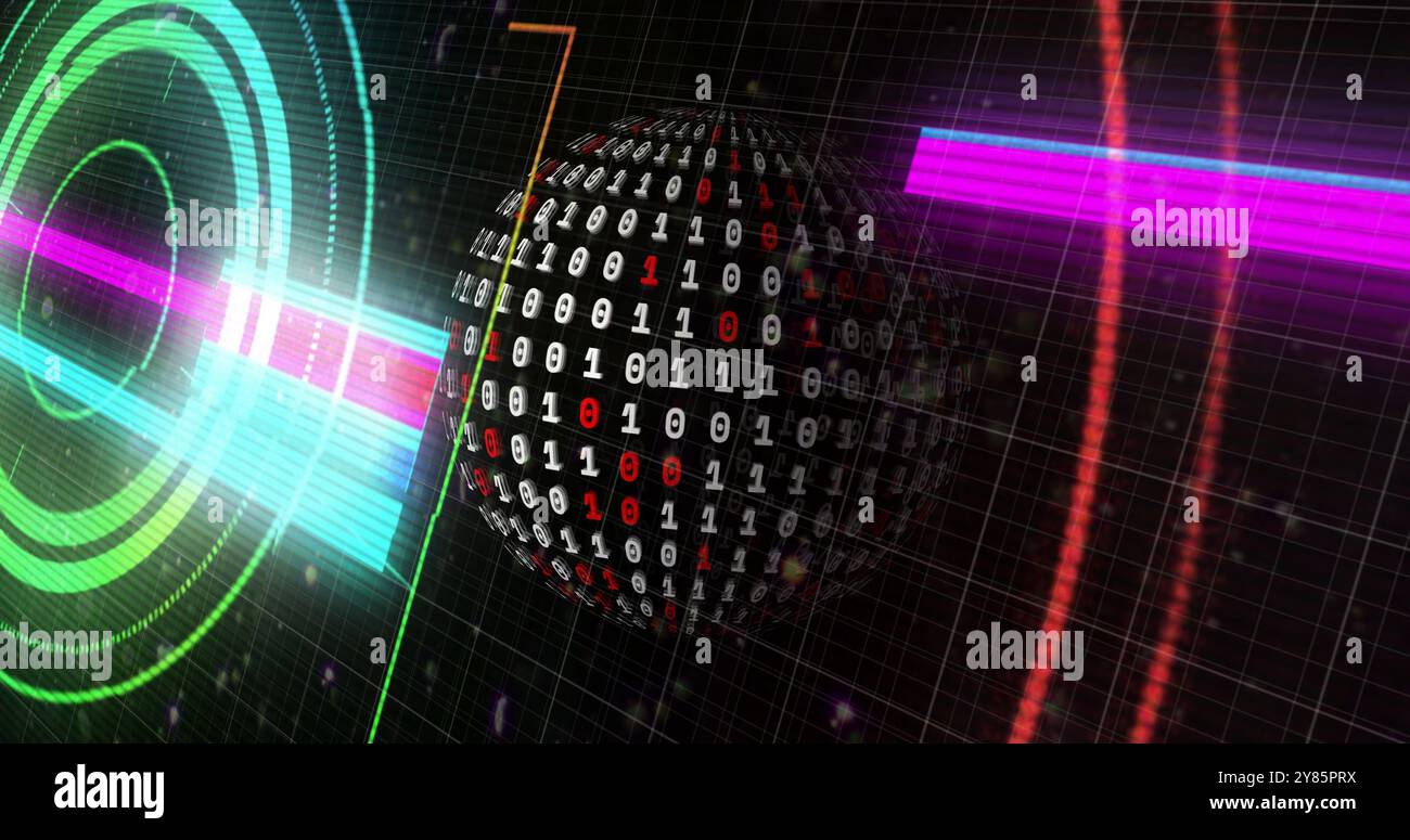 Image of scope scanning with shapes over globe with data processing on ...
