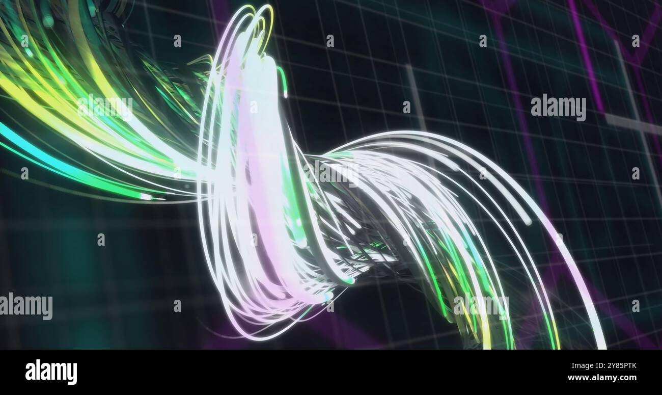 Image of scope scanning with shapes over light trails on black ...