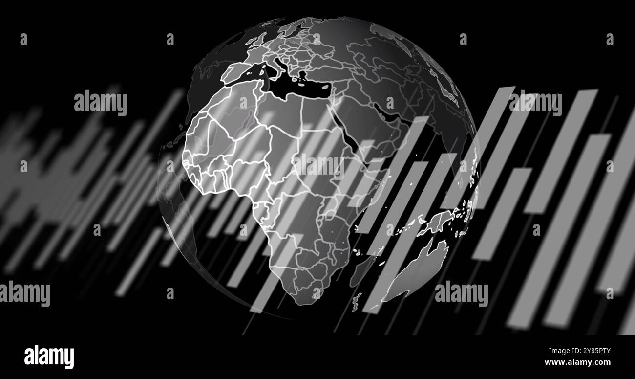 Image of spinning globe over diagrams Stock Photo - Alamy