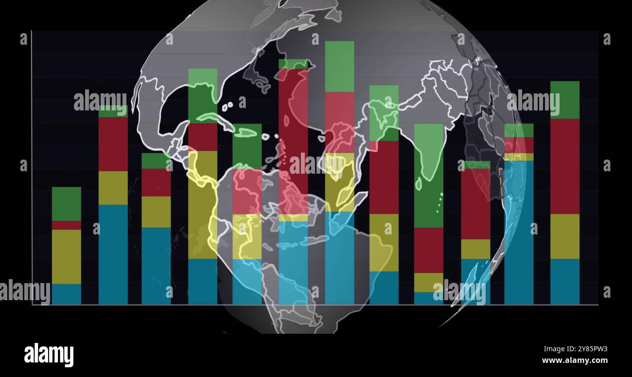 Image of spinning globe over diagrams Stock Photo - Alamy