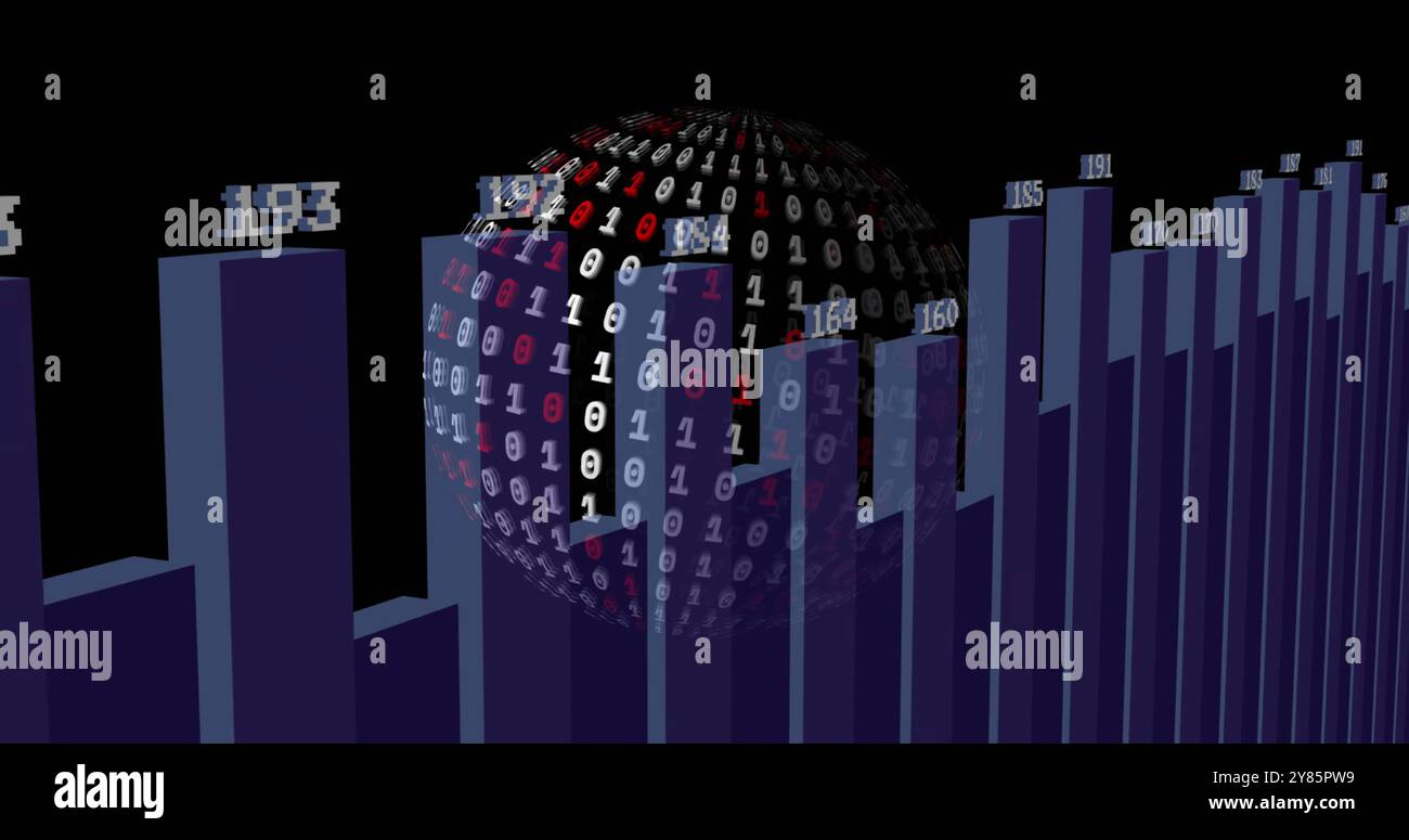 Image of spinning globe and binary coding over diagrams Stock Photo - Alamy