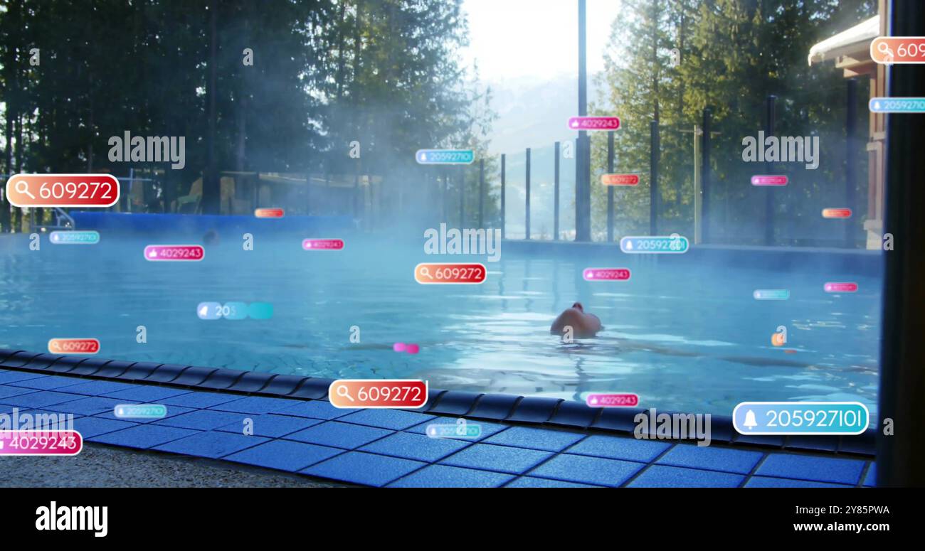 Swimming in pool, person surrounded by floating data tags image Stock ...