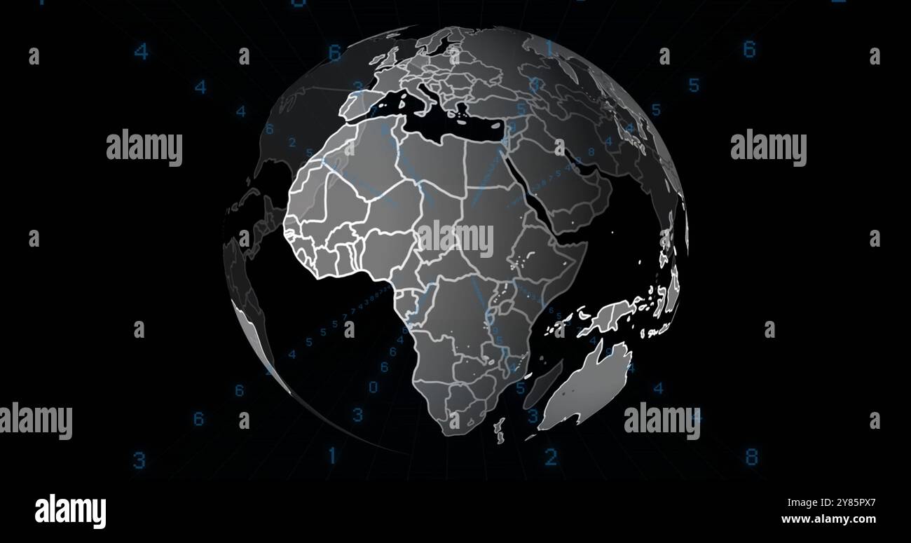 Image of spinning globe over binary coding Stock Photo - Alamy