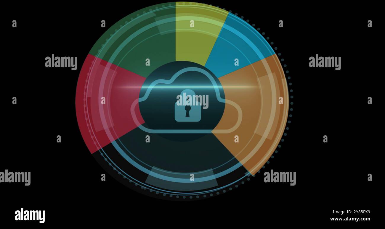 Image of padlock and cyber security text over circle diagrams Stock ...