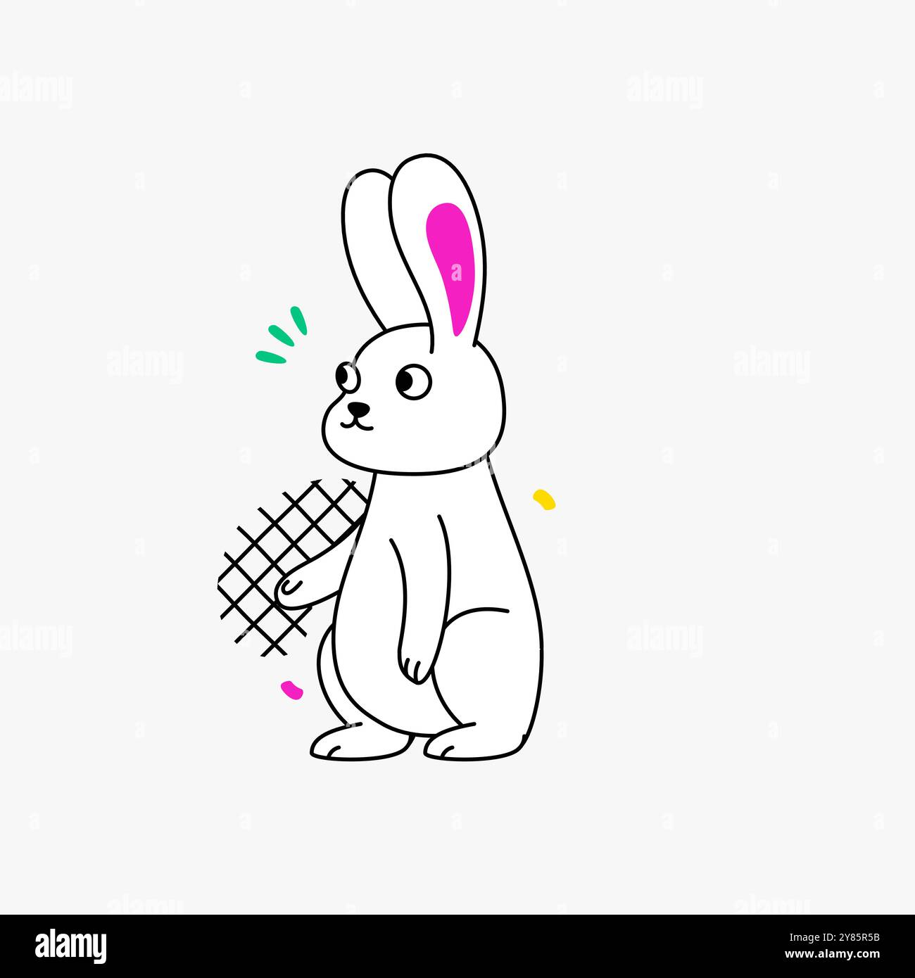 Rabbit holding a grid in flat vector illustration symbolizing curiosity ...