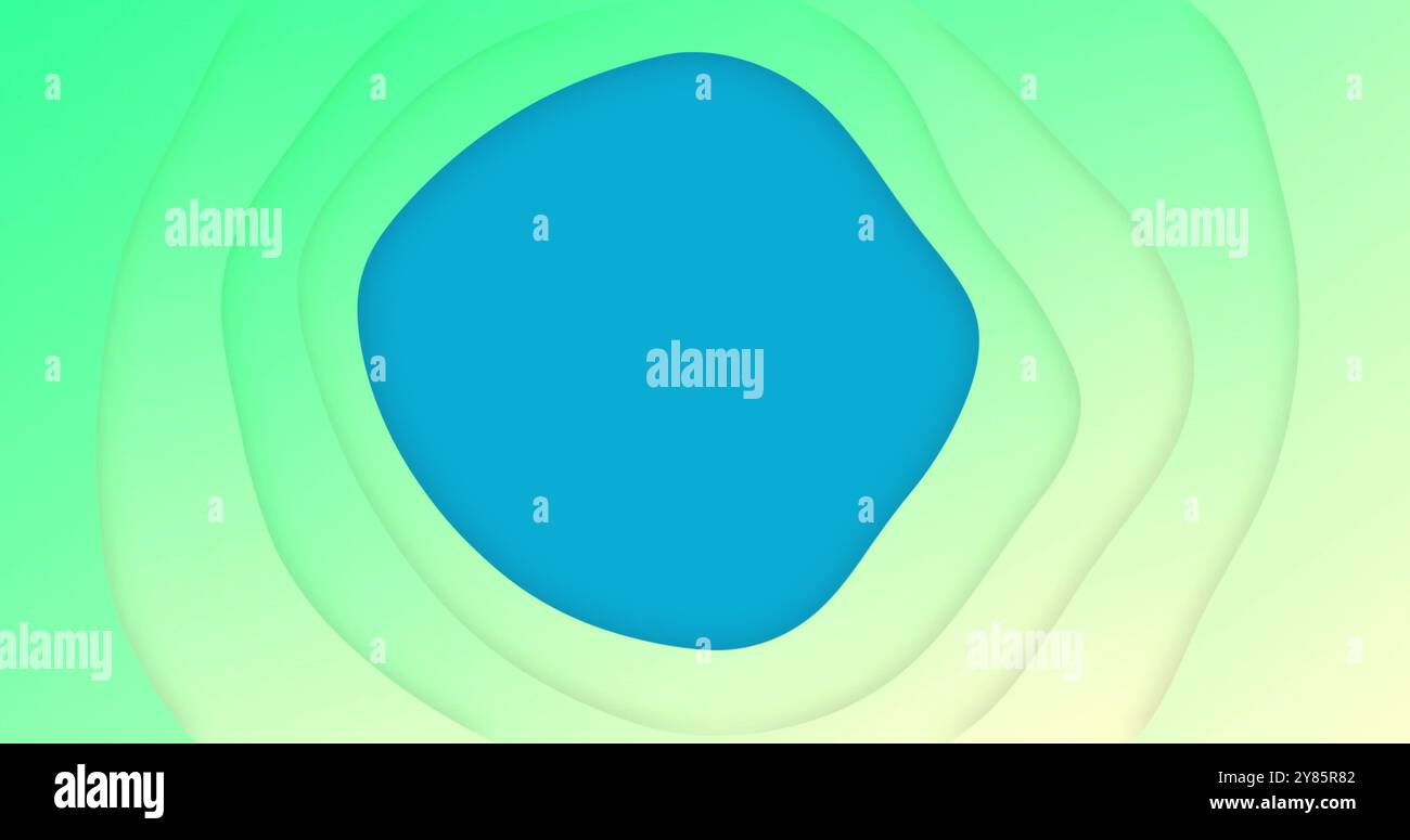 Image of morphing blue abstract shape moving on layered green ...