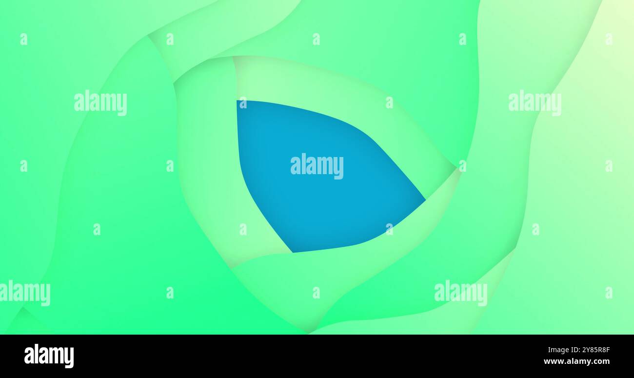 Image of morphing blue abstract shape moving on layered green ...