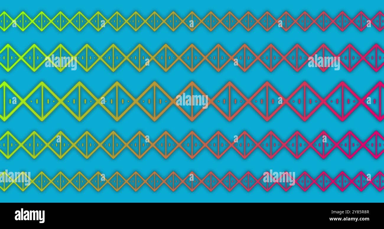 Image of horizontal rows of colourful diamond pattern with moving lines ...