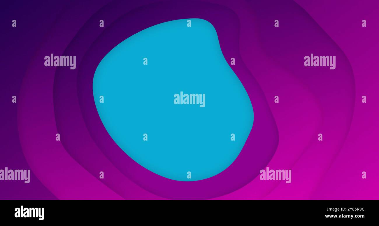 Image of morphing blue abstract shape moving on layered purple ...