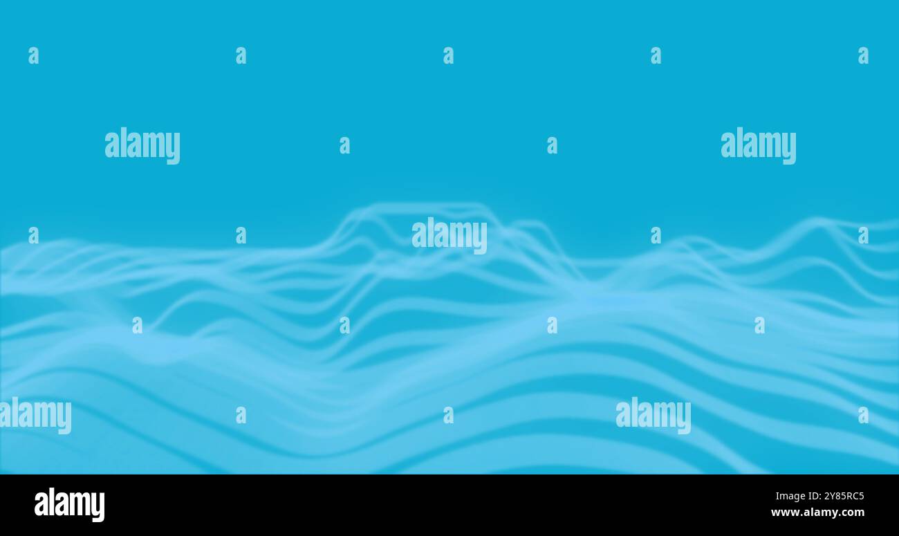 Image of undulating waves of pale blue curved lines moving on blue ...