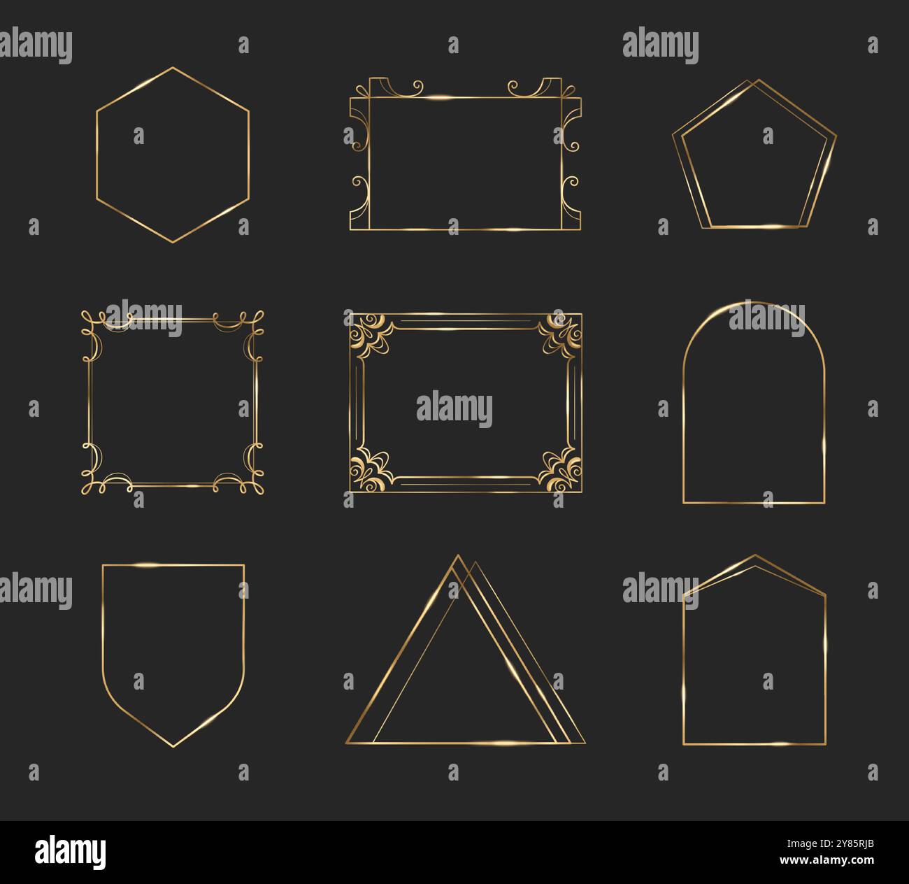 Thin gold elegant frame on dark background. Realistic vector ...