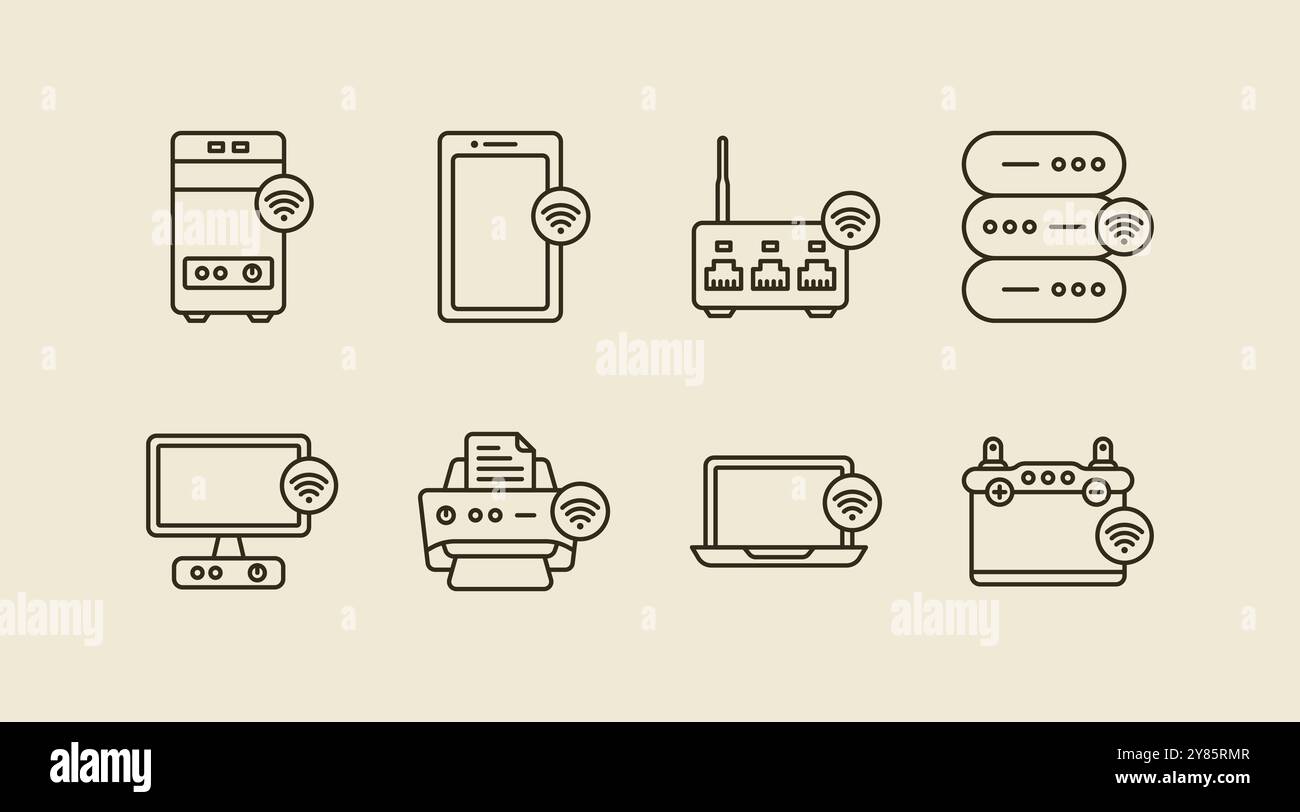 Smart device with wifi access or connection represent line illustration ...