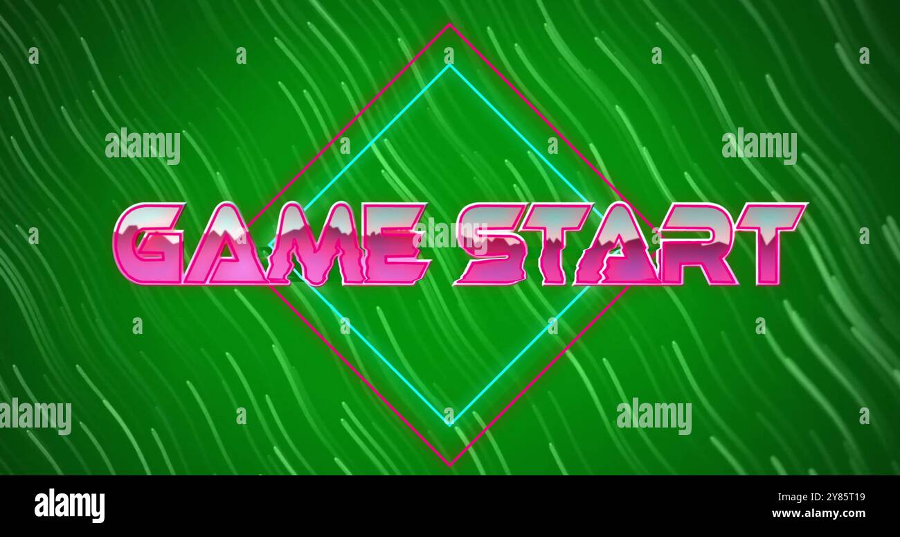 Image of game start text in pink metallic letters over white light ...