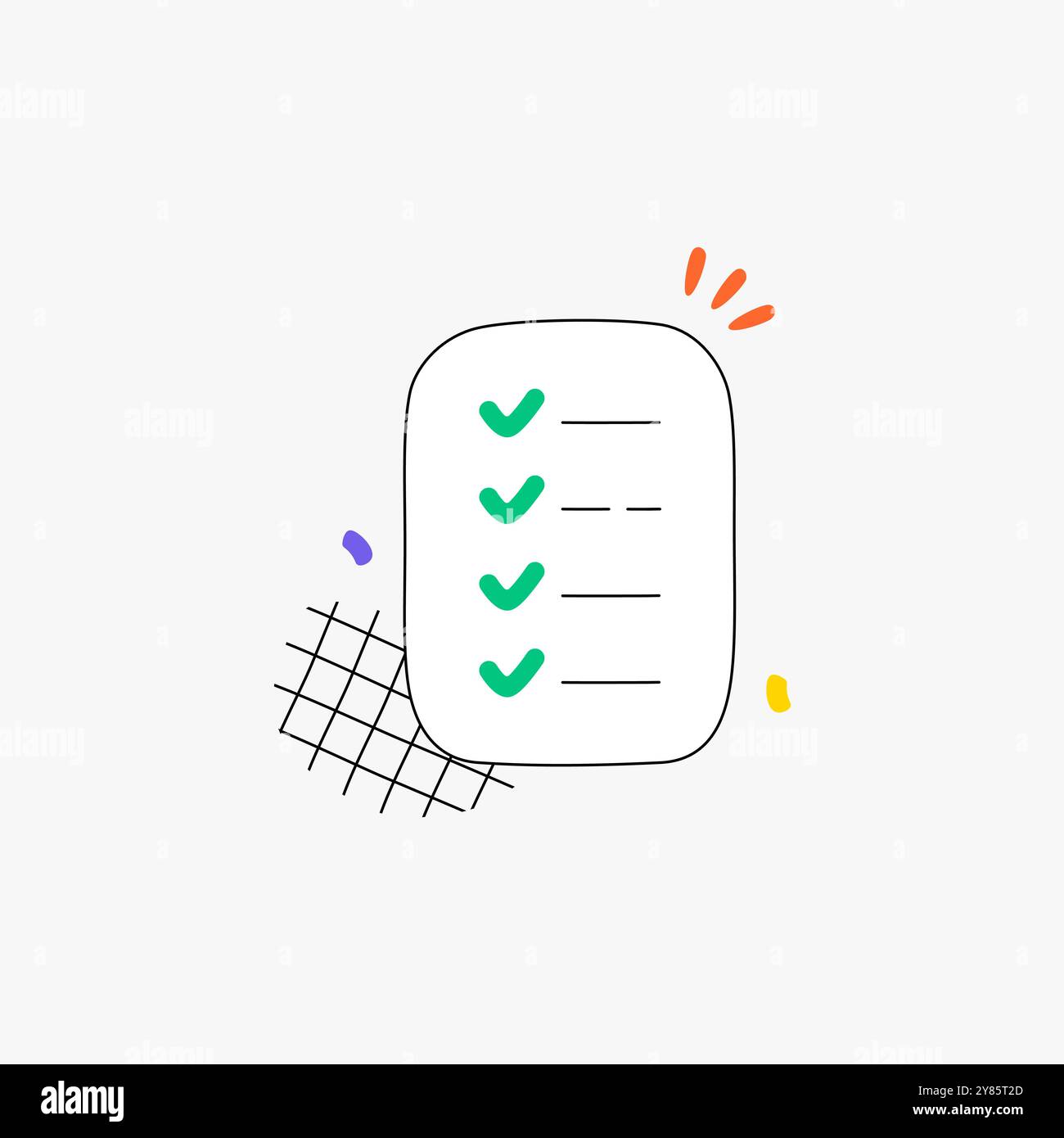 Checklist with green check marks in flat vector illustration symbolizing task completion ...