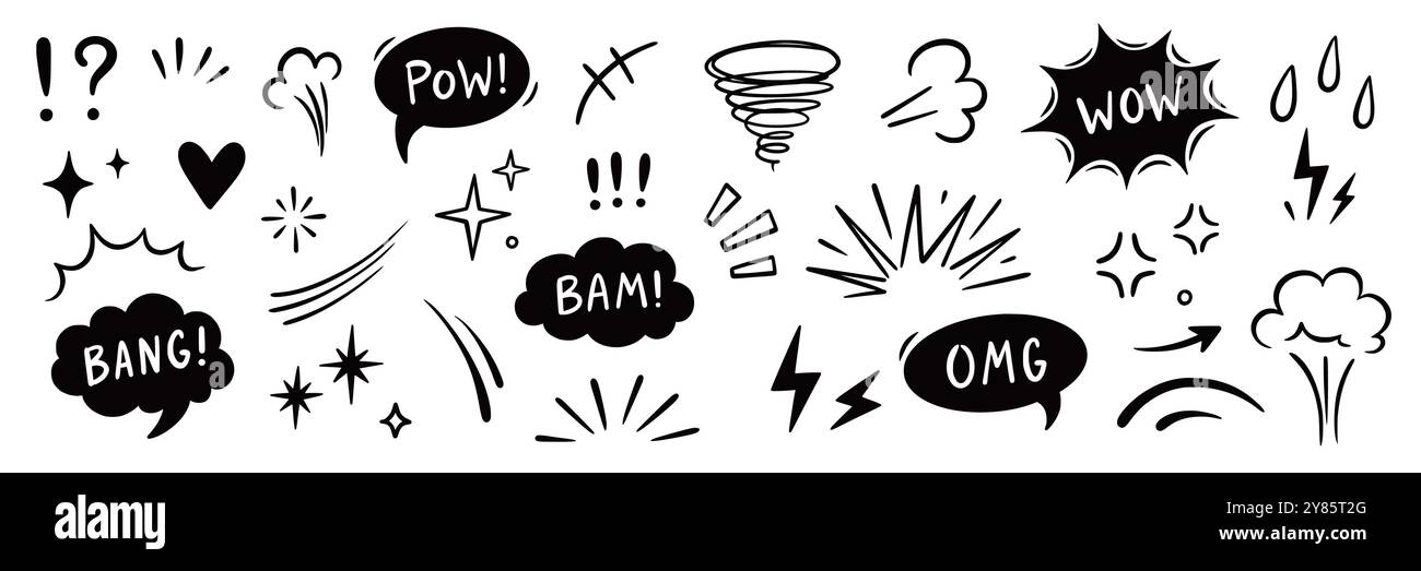 Comic boom cartoon effect line element set. Comic speech bubble pow ...