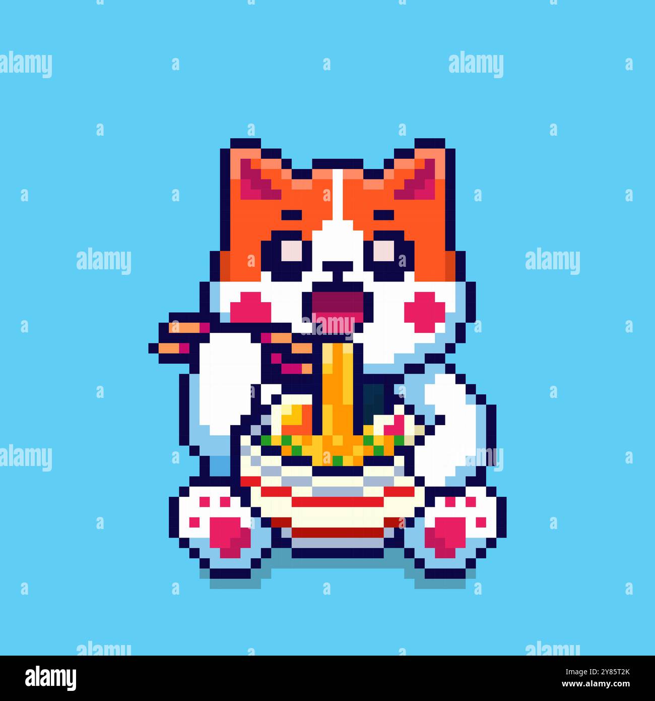 Pixel art Cute Cat Eating Ramen game asset design Stock Vector Image ...