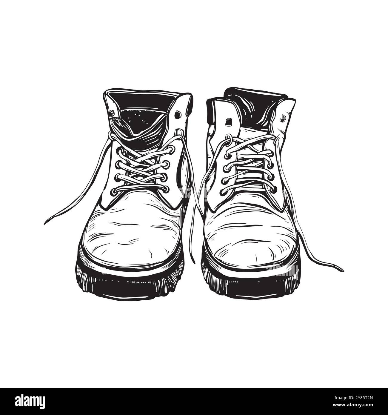 Hiking boots . Hand drawn vector illustration of leather travel shoes ...